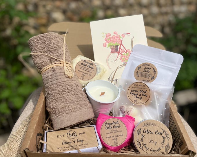 Customised Handmade Pamper Hamper, With Printed Card, Handmade With ...