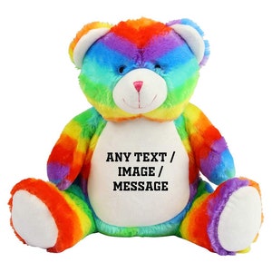 Personalised Teddy Bear With Your Own Text/image/message Rainbow Bear ...