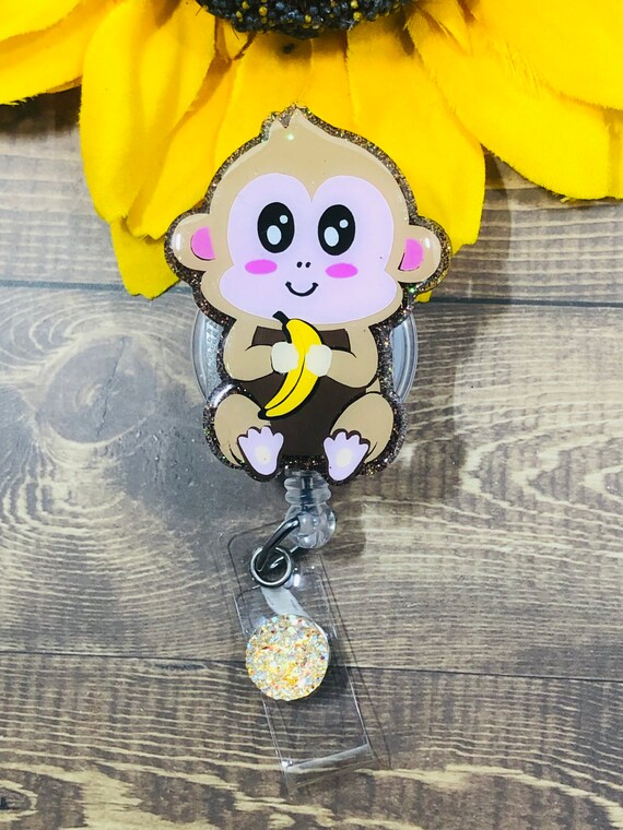 Baby Monkey Badge Reel-monkey With Banana Badge - Etsy