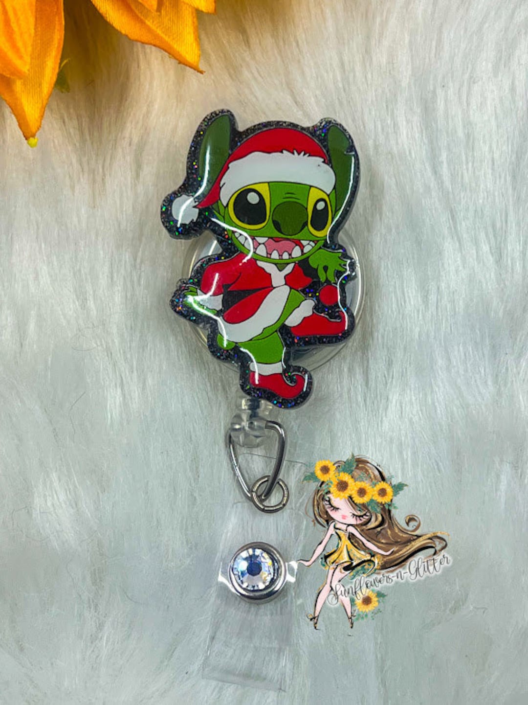 Stitch Santa Grinch-christmas Badge Reel-disney Stitch-teacher/medical ...