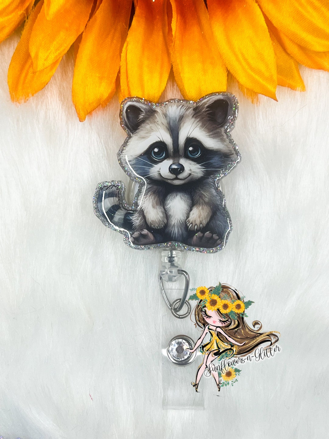 Cute Little Raccoon Badge Reel-cartoon Baby Raccoon-medical Badge Reel ...