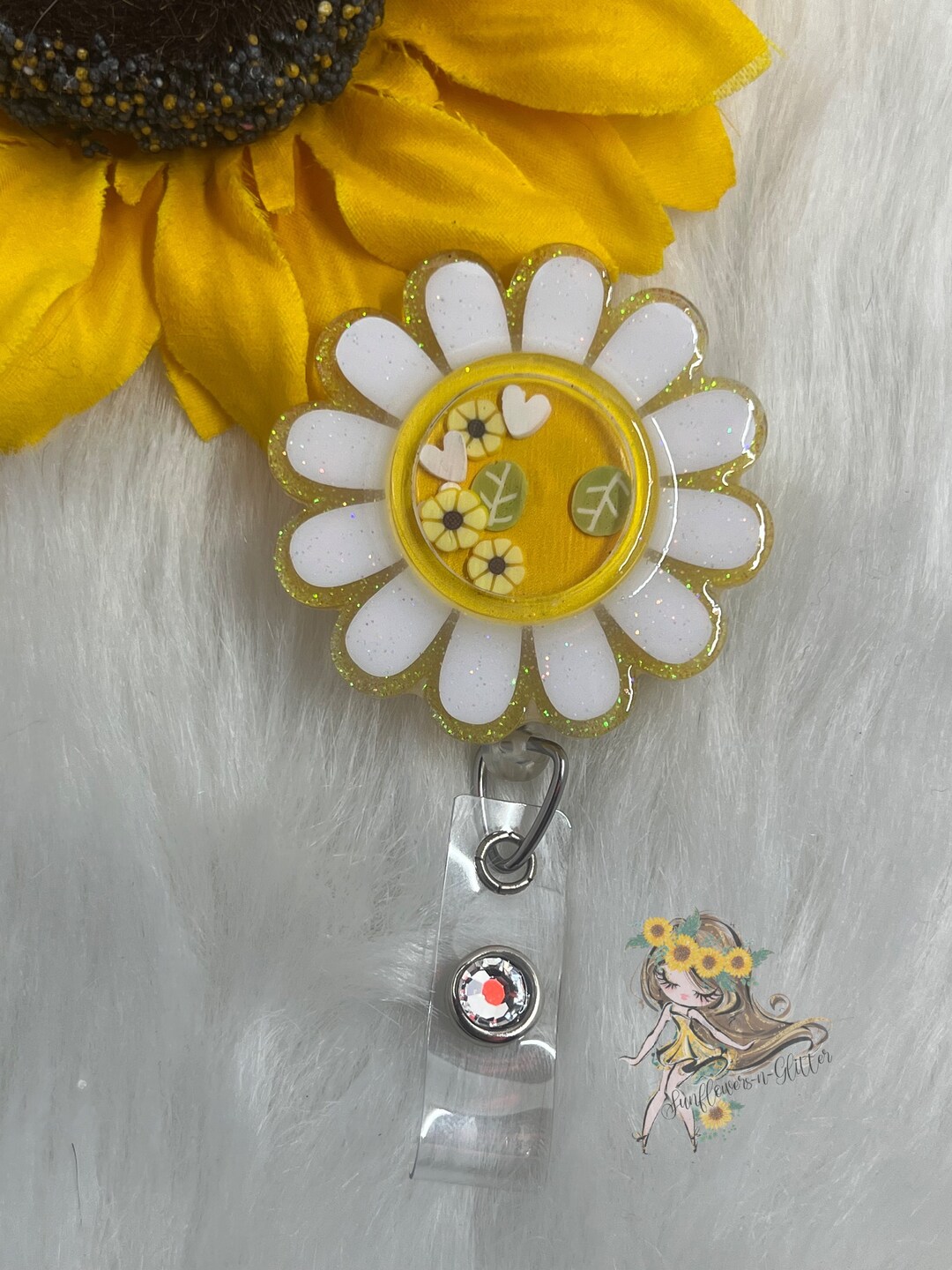 Daisy Shaker Badge Reel-cartoon Daisy Badge Reel-daisy Flower-teacher ...