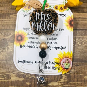 Apple Leopard Print With Name Badge Reel-teacher/educator Badge Reel ...