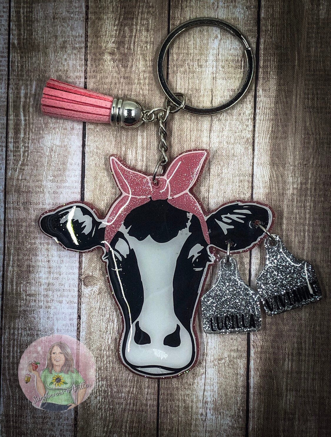 Mama Cow Keychain With Cattle Tag Names Mom and Babies | Etsy