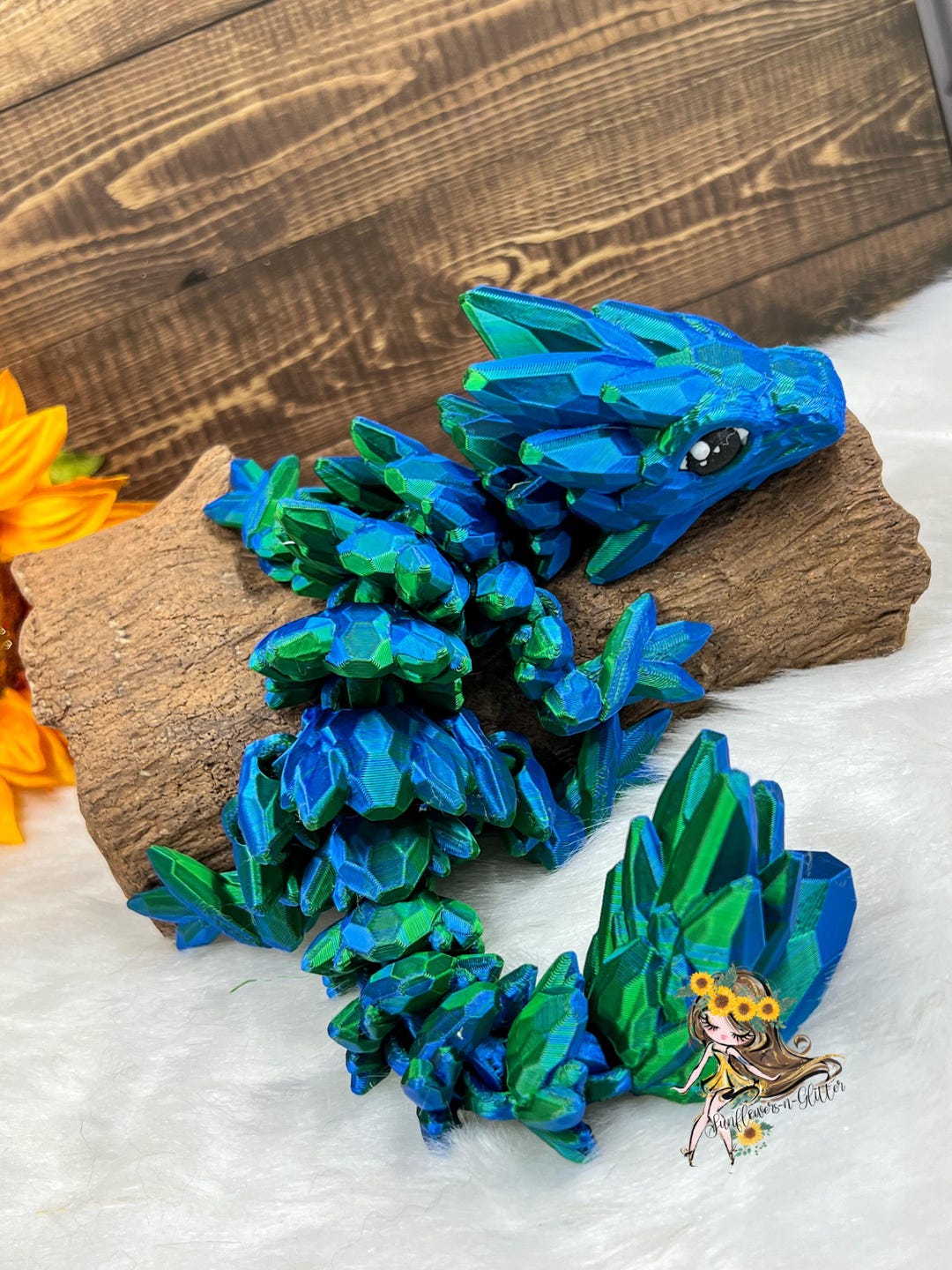 Blue/green Crystal Dragon Flexi-dragon 3D Printed-crystal Dragon Flexi ...