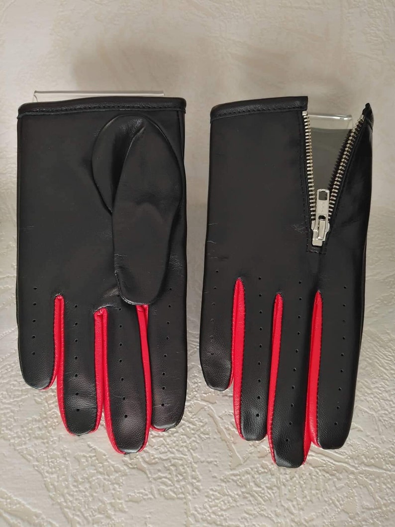 Men's Black & Red Genuine Leather Gloves With Zippers - Etsy
