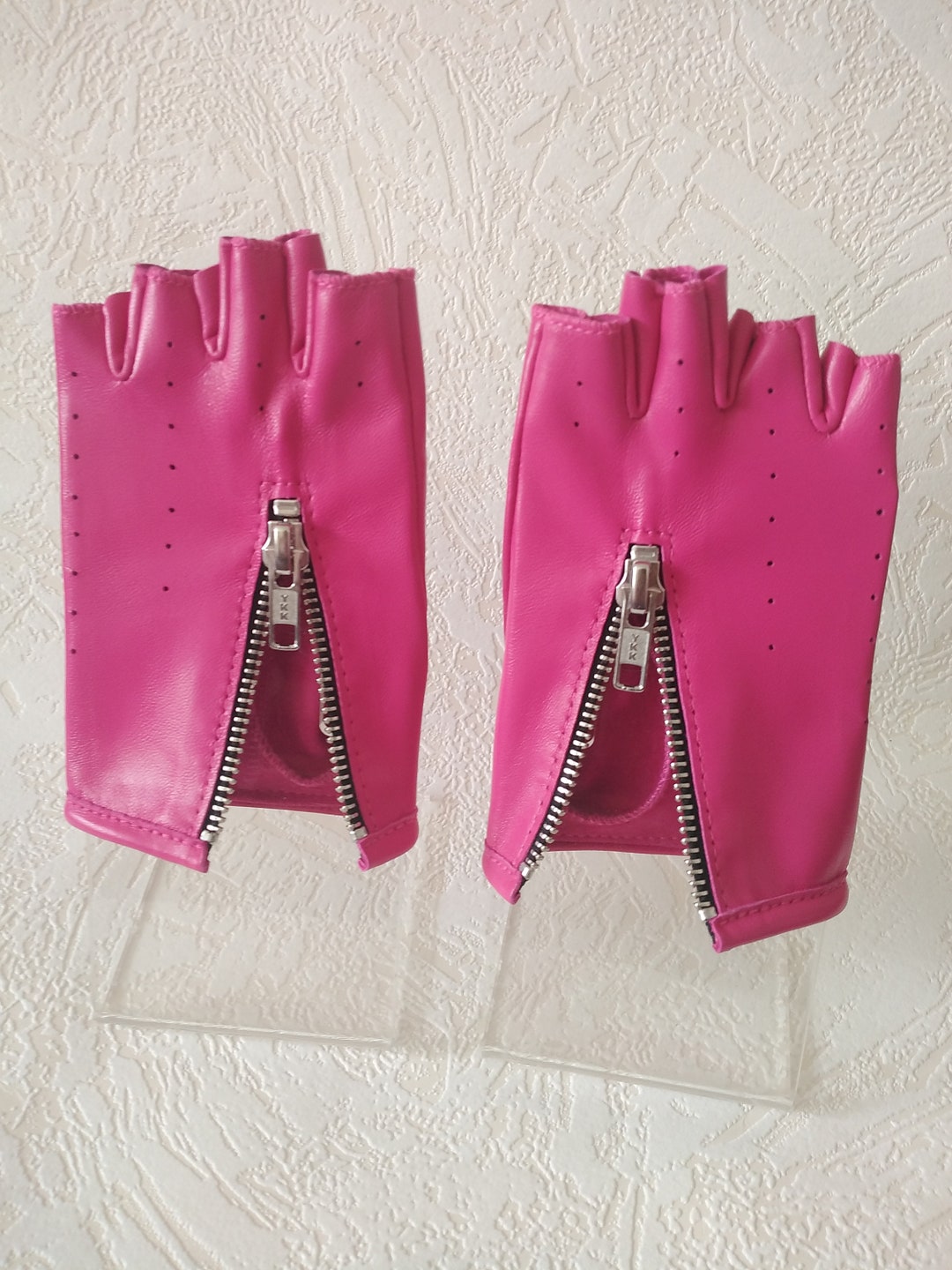 Women's Pink Driving Genuine Leather Fingerless Gloves Designer Gloves ...