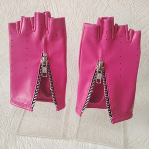 Women's Pink Driving Genuine Leather Fingerless Gloves Designer Gloves ...