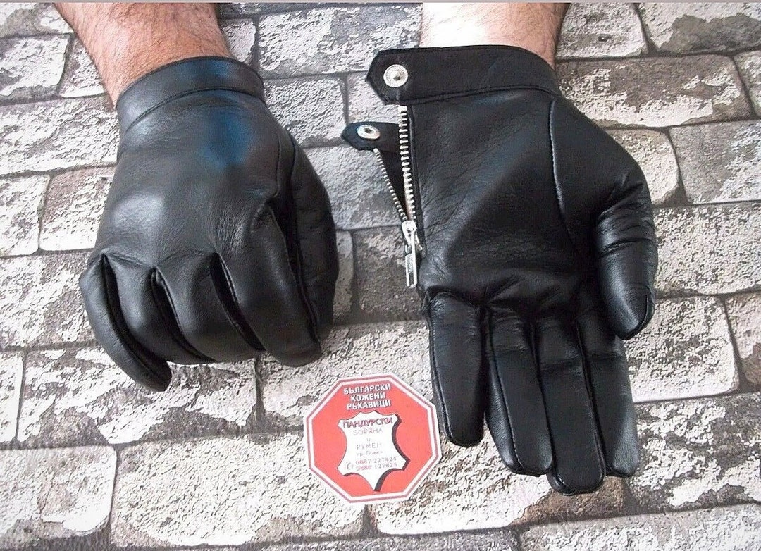 Men's Black Genuine Gloves With Zippers Made With Italian Genuine ...