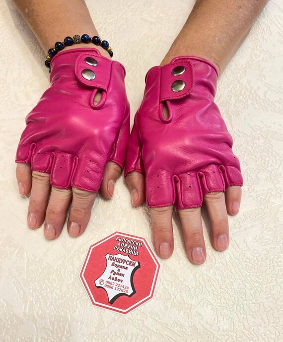 Women's Pink Driving Fingerless Genuine Leather Gloves | Etsy