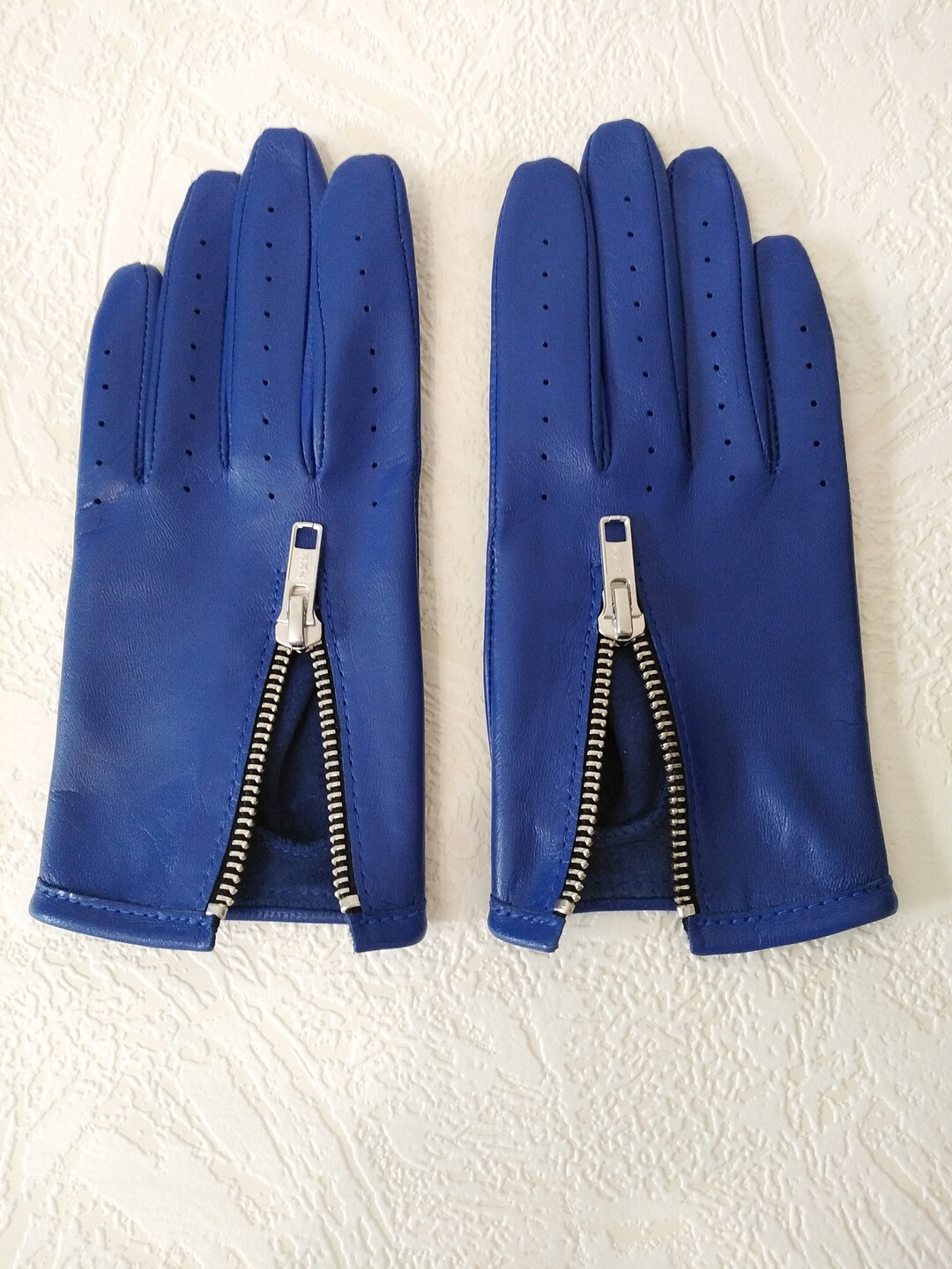 Designer Unique Driving Blue Genuine Leather Gloves Made With Italian ...