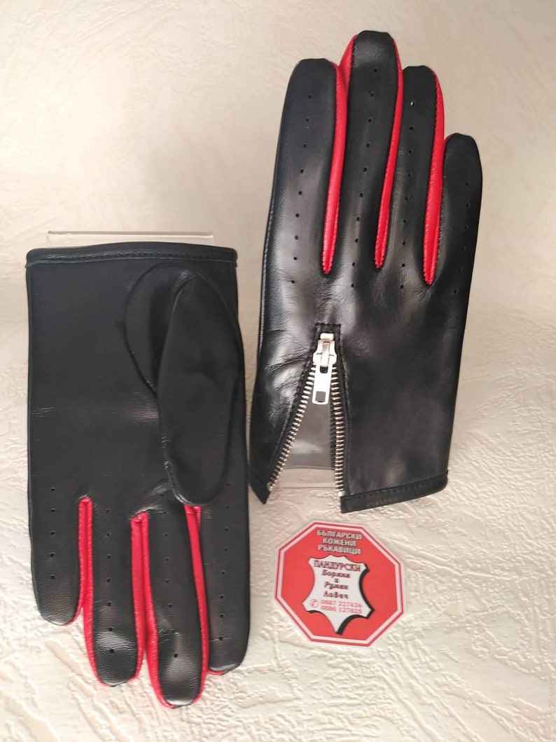 Men's Black & Red Genuine Leather Gloves With Zippers - Etsy