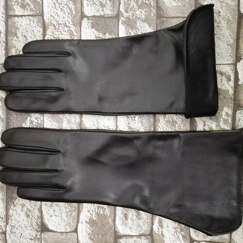 Men's Long Designer Black Genuine Leather Gloves Made With - Etsy