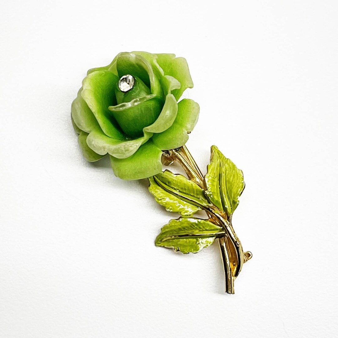 Vintage Green Rose Flower Brooch - Etsy