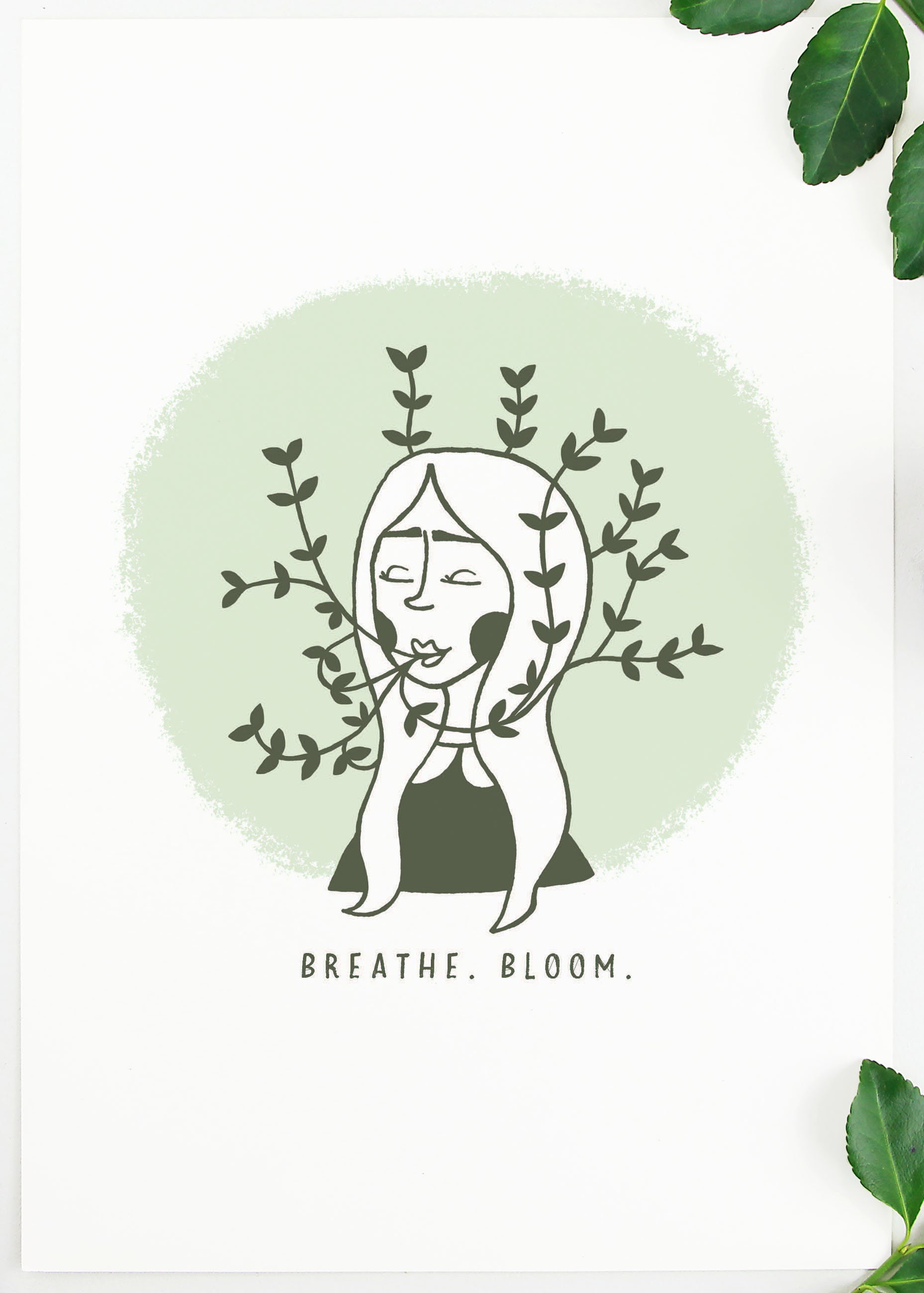 Breathe. Bloom. Mental Health Art Plant Print Plant Lover Print Girl ...