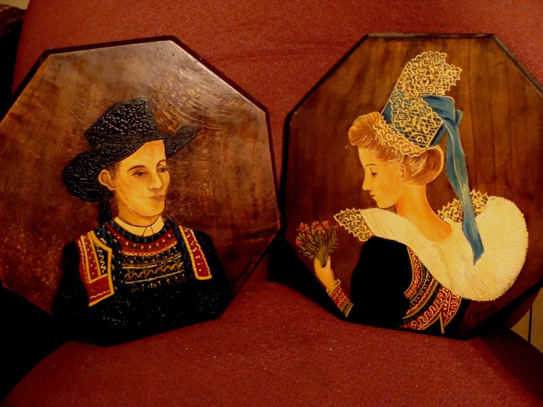 Pair of Unique Flemish /european 1800s Pyrography Plaques Man & Lady - Etsy
