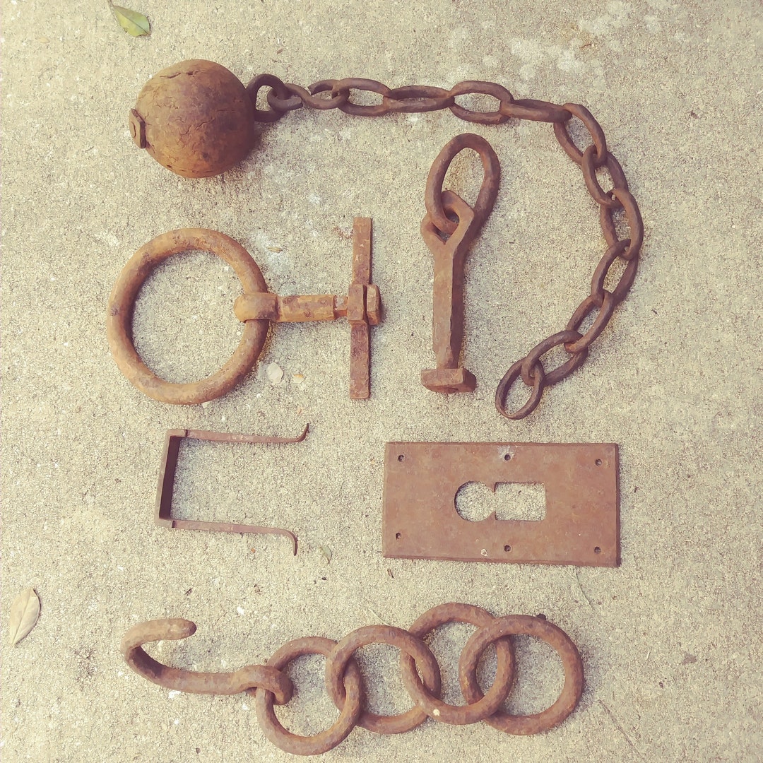 Primitive Iron Key Plate Mace Chain Hitching Ring Hand Forged Antique ...