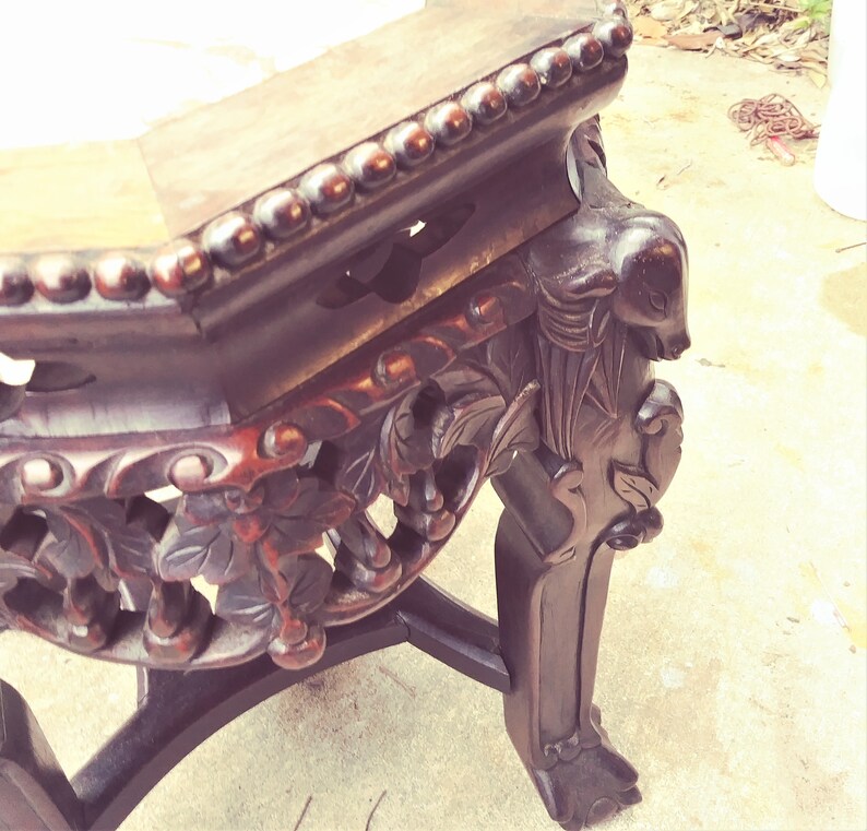 Antique Chinese Carved Stand W/octagon Marble Top 1920s - Etsy