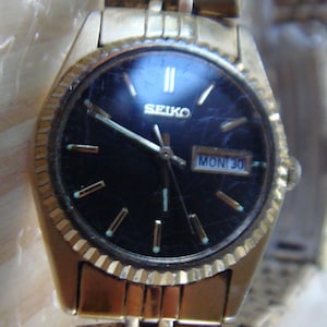 Seiko Ladies Gold Colored Black Face Day & Date Watch - Etsy