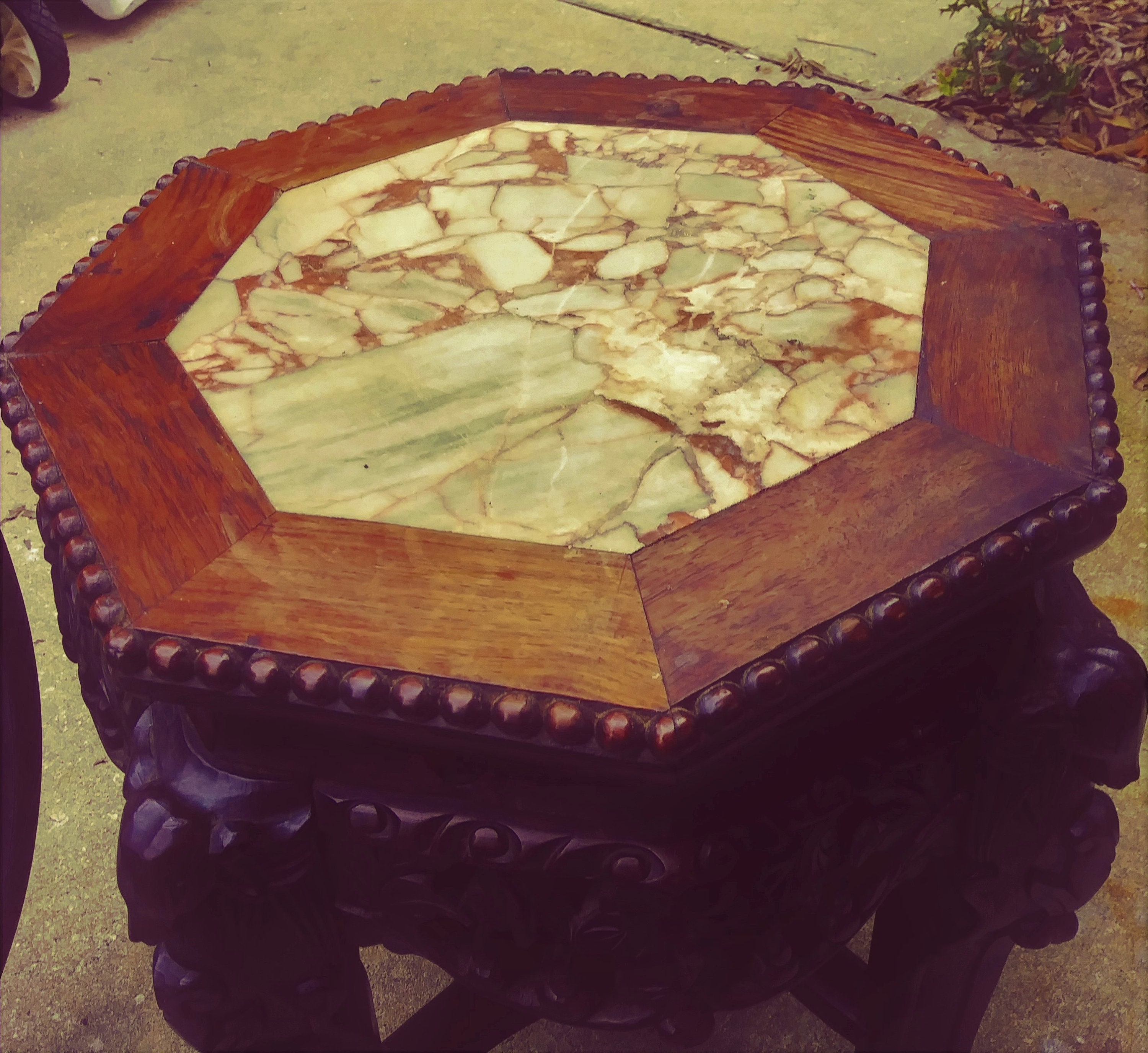 Antique Chinese Carved Stand W/octagon Marble Top 1920s - Etsy