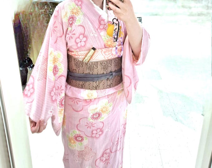 Japanese Pink Yukata Kimono, Perfect Condition, Plum Blossom Flowers ...