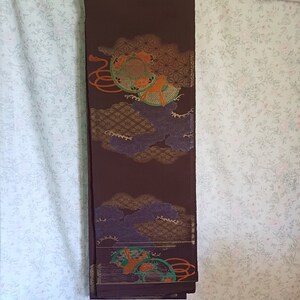Antique Japanese Brown, Orange, Green, Blue and Gold Hitoe Summer ...