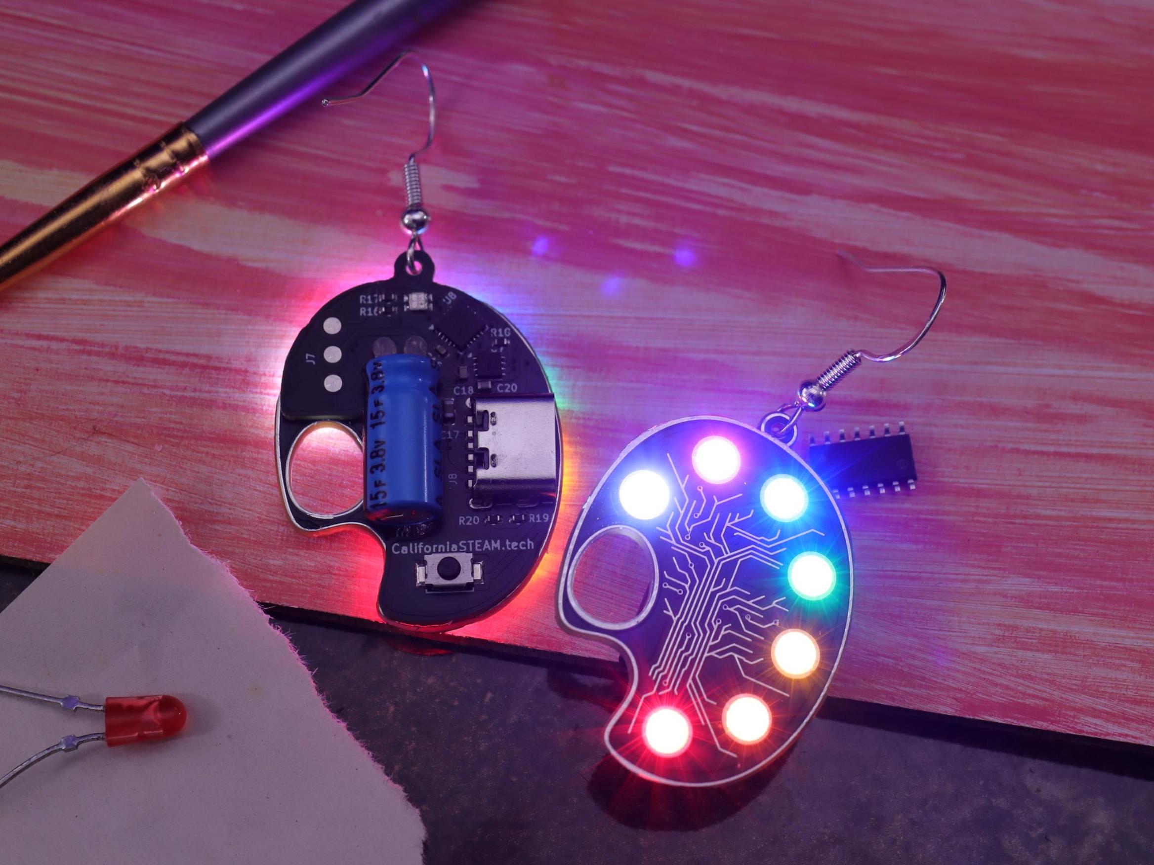 Luminescent Artist Palette Earrings: Wearable LED Light Art, USB-C ...