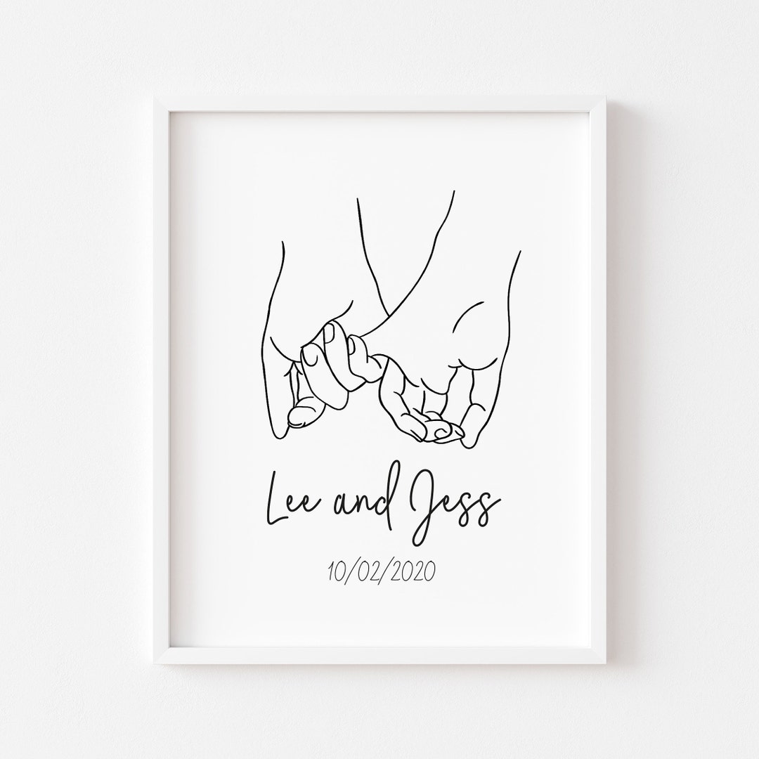 Personalised Couples Print, Hand Line Drawing, Holding Hands Couples ...