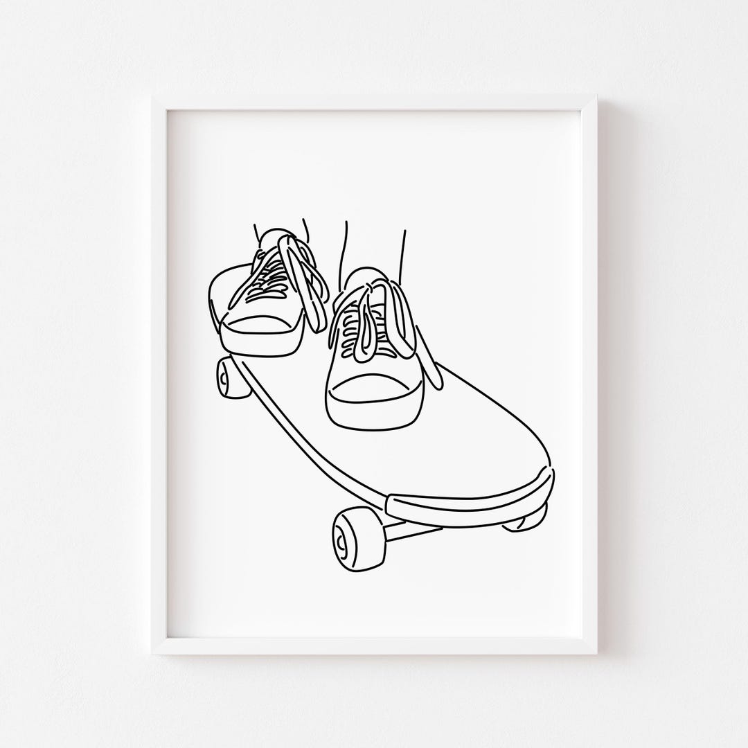 Skate Boarding Print Line Drawing Skate Board Skating Bedroom Unframed ...