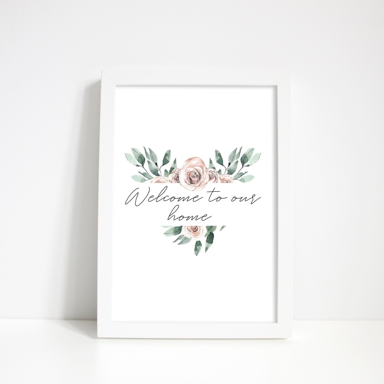 Floral Welcome Home Print Pink & Green Heart Hallway Art (unframed ...