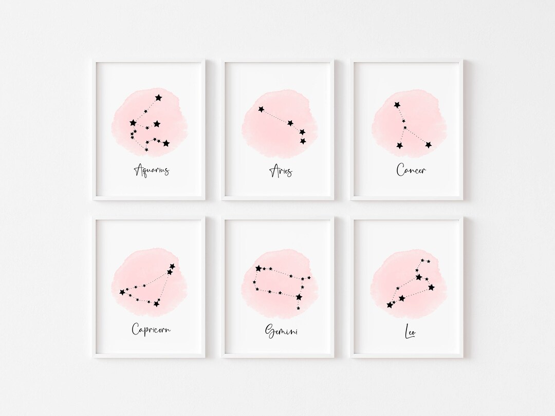 Zodiac Print Pink Watercolour Star Sign Constellation Art (unframed) - Etsy