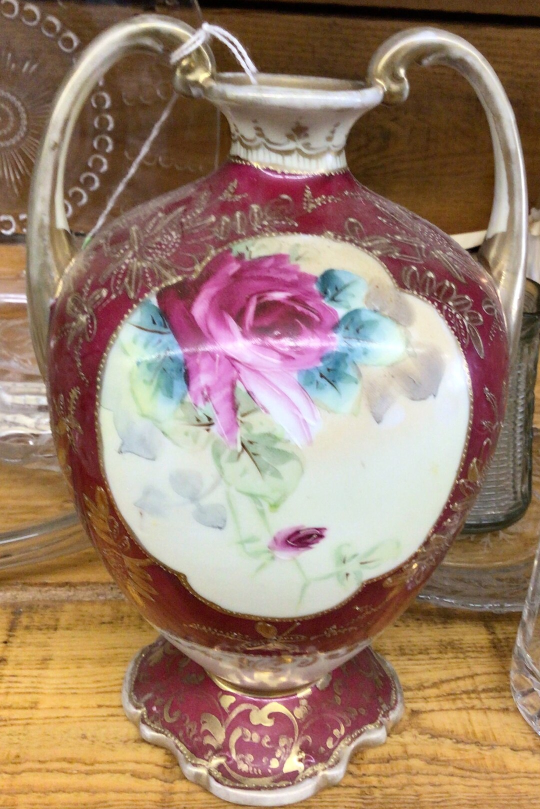Vintage 19th Century Nippon Hand Painted Rose Pedestal Vase - Etsy
