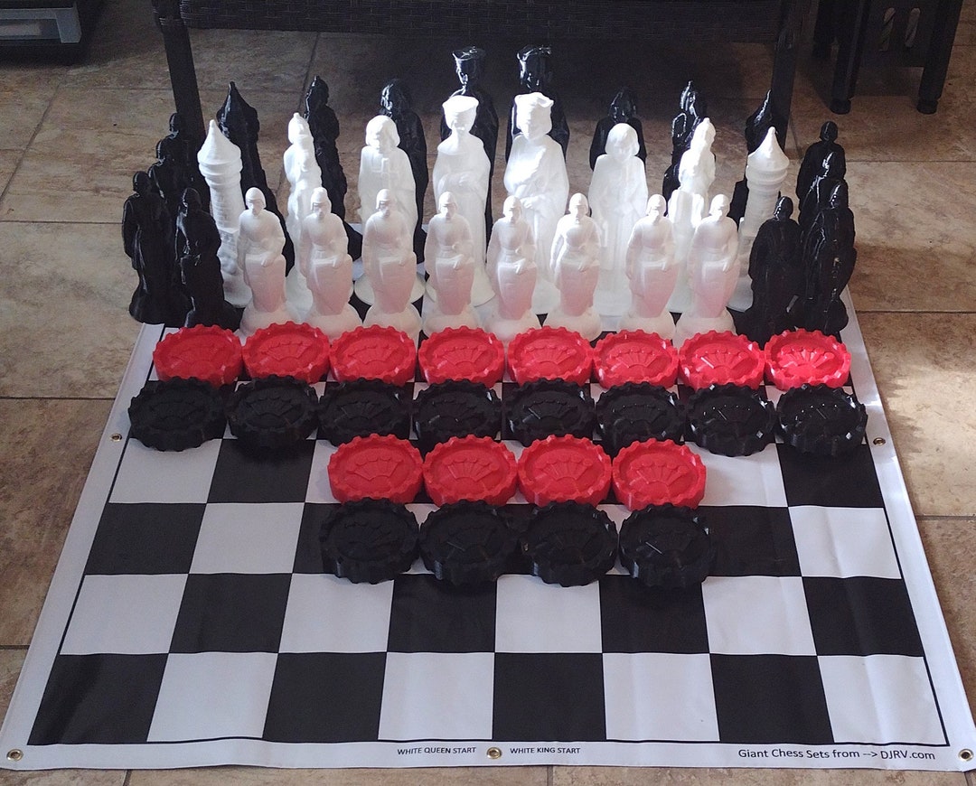 Giant 15 Inch High Medieval Themed Chess Set and Checker Set - Etsy
