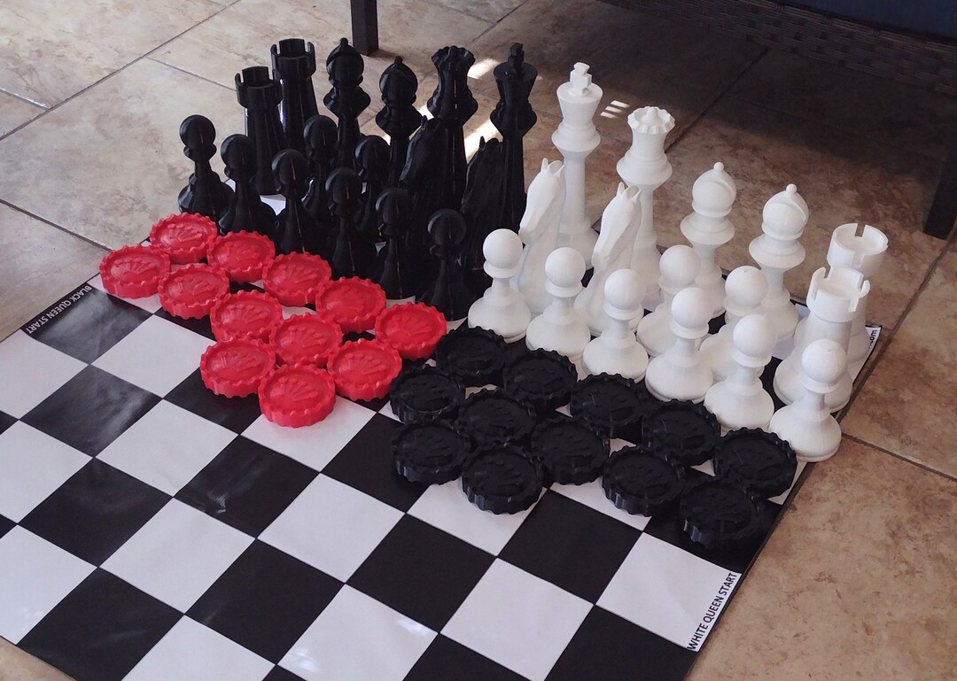 Giant 13 Chess and Checker Set With Chess Mat Kings Over - Etsy