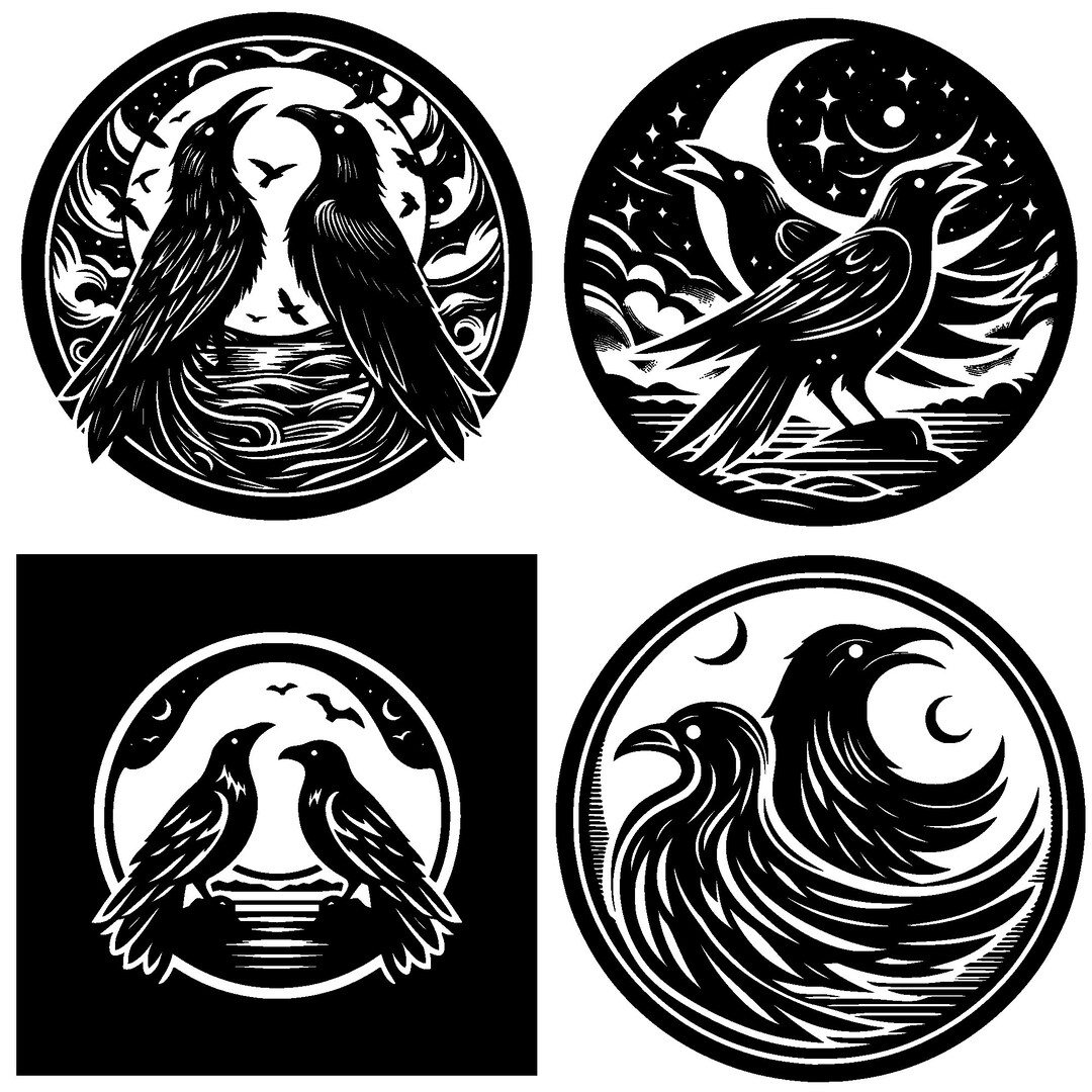 Huginn and Muninn - Viking Raven SVG Files - 4 Intricate Designs - Etsy
