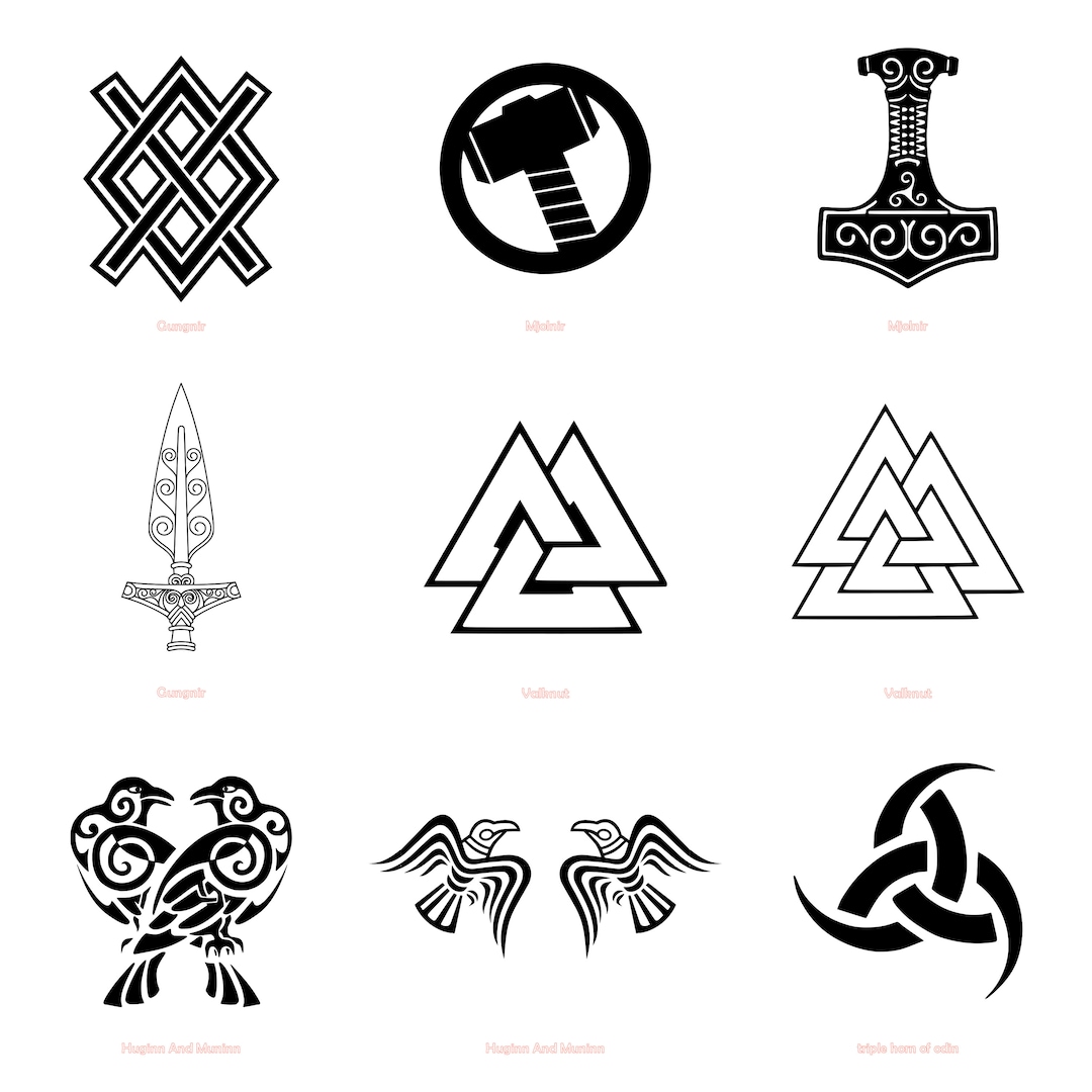 Norse Viking Pack 1 - 9 SVG Designs Inc. Valknut, Mjolnir, Gungnir ...