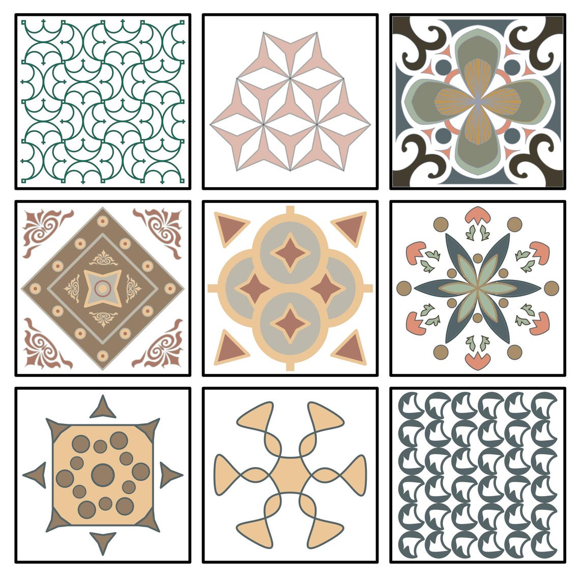 9 Ornate Moroccan Influenced Tiles - SVG and Various Formats - Etsy