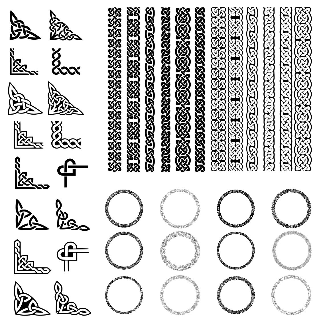 Celtic Mega Pack - 12 Circular Bands, 16 Corners and 12 Bands - SVG ...