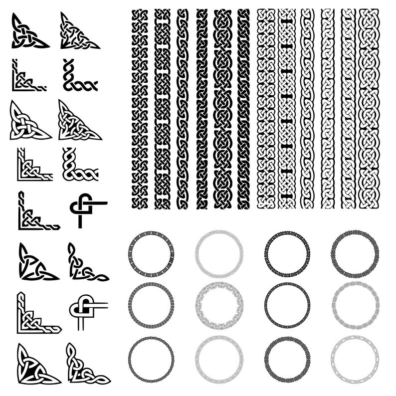 Celtic Mega Pack - 12 Circular Bands, 16 Corners and 12 Bands - SVG ...