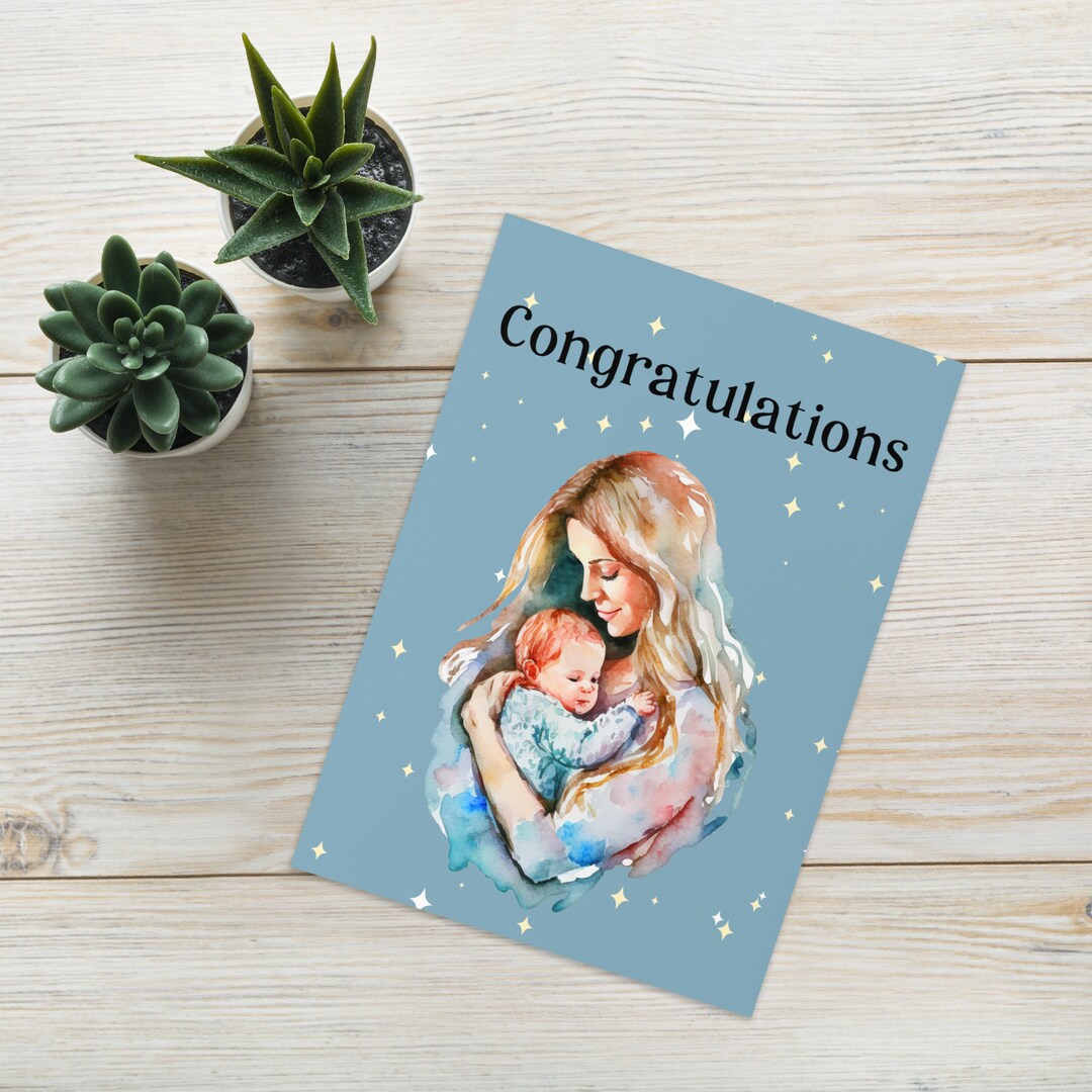 Mother and Baby Congratulations Greeting Card, Babyshower Card, New ...