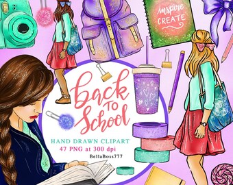 Glitter School Supplies Clipart - Etsy