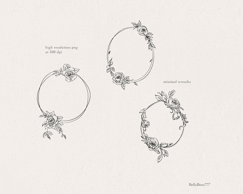 Floral Wreath, Rose Wreath, Line Art Wreath, Fine Art, Wedding Wreath ...