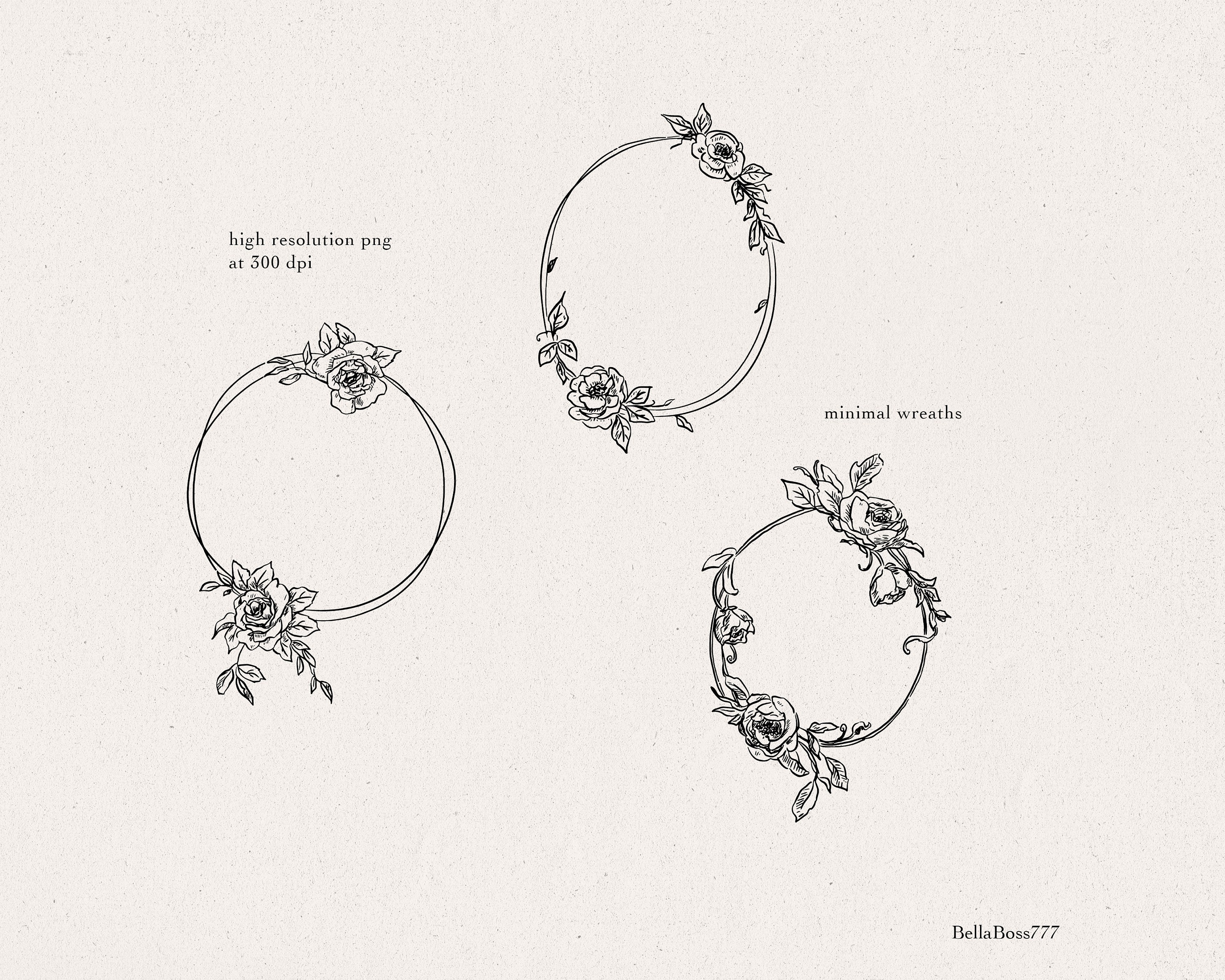 Floral Wreath, Rose Wreath, Line Art Wreath, Fine Art, Wedding Wreath ...