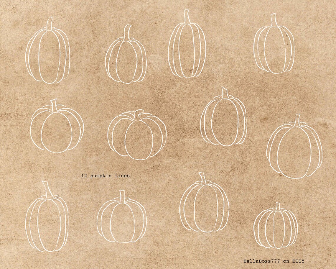 Pumpkins Clipart Autumn Clipart Line Art Pumpkins Line Art - Etsy