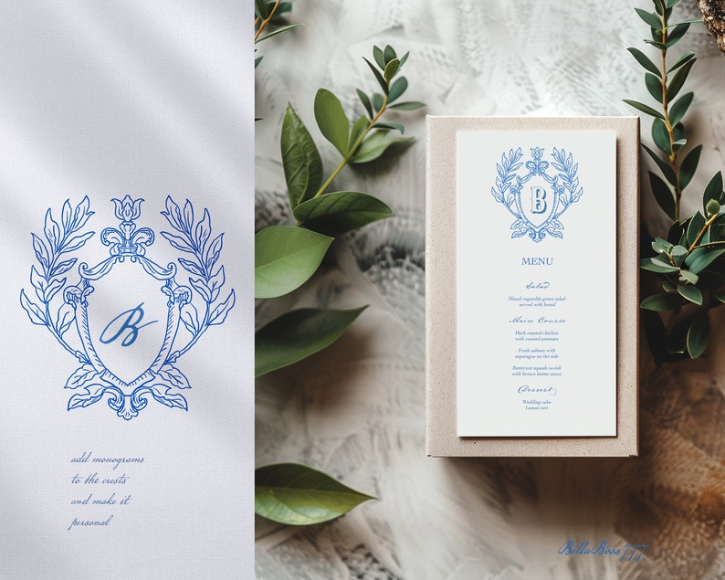 Wedding Crest Clipart, Wedding Frames, Fine Art, Line Art, Logo Clipart, Foliage Crest, Leaves ...