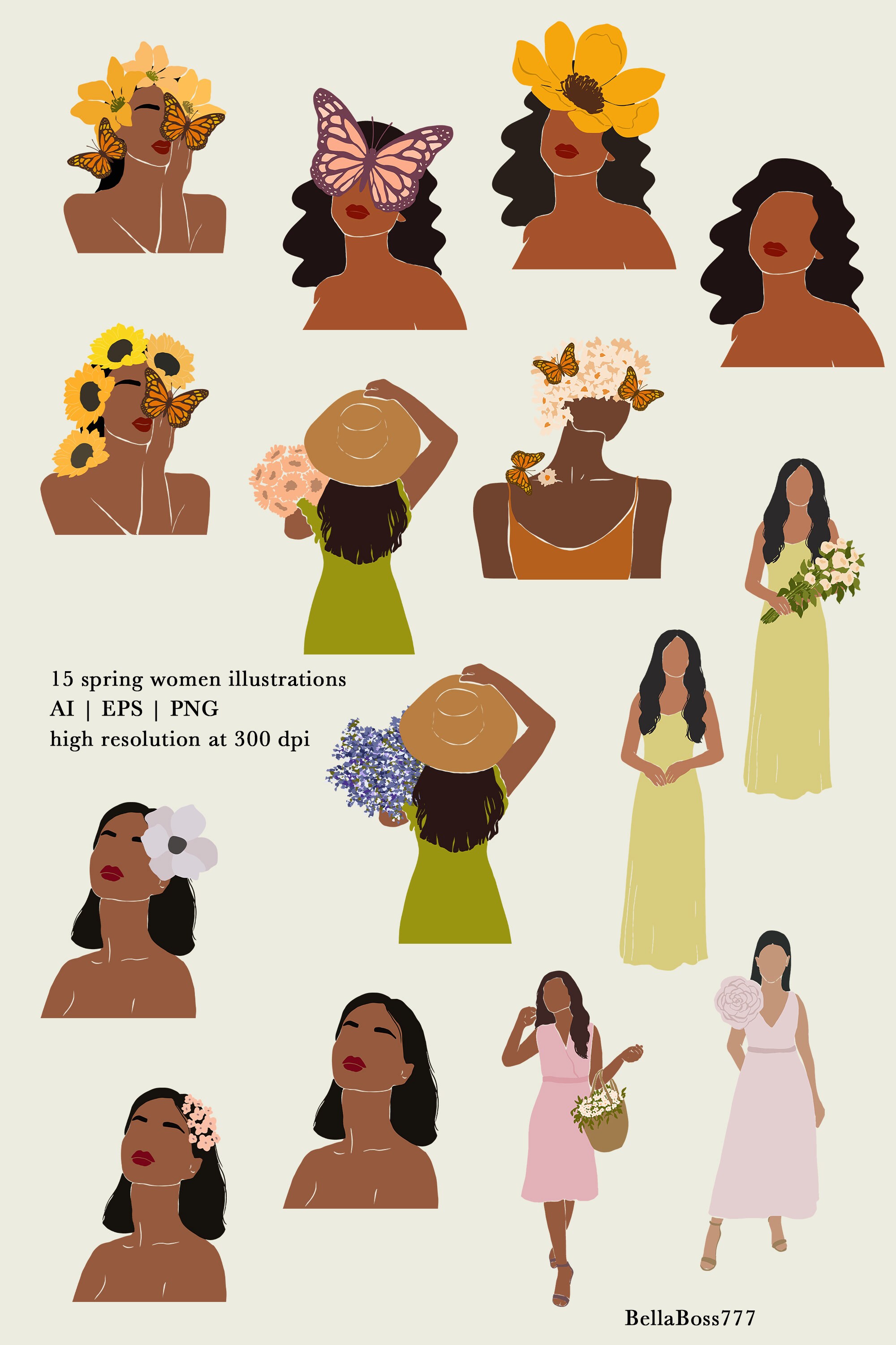 Woman Clipart Spring Clipart Floral Clipart Flower Girl - Etsy