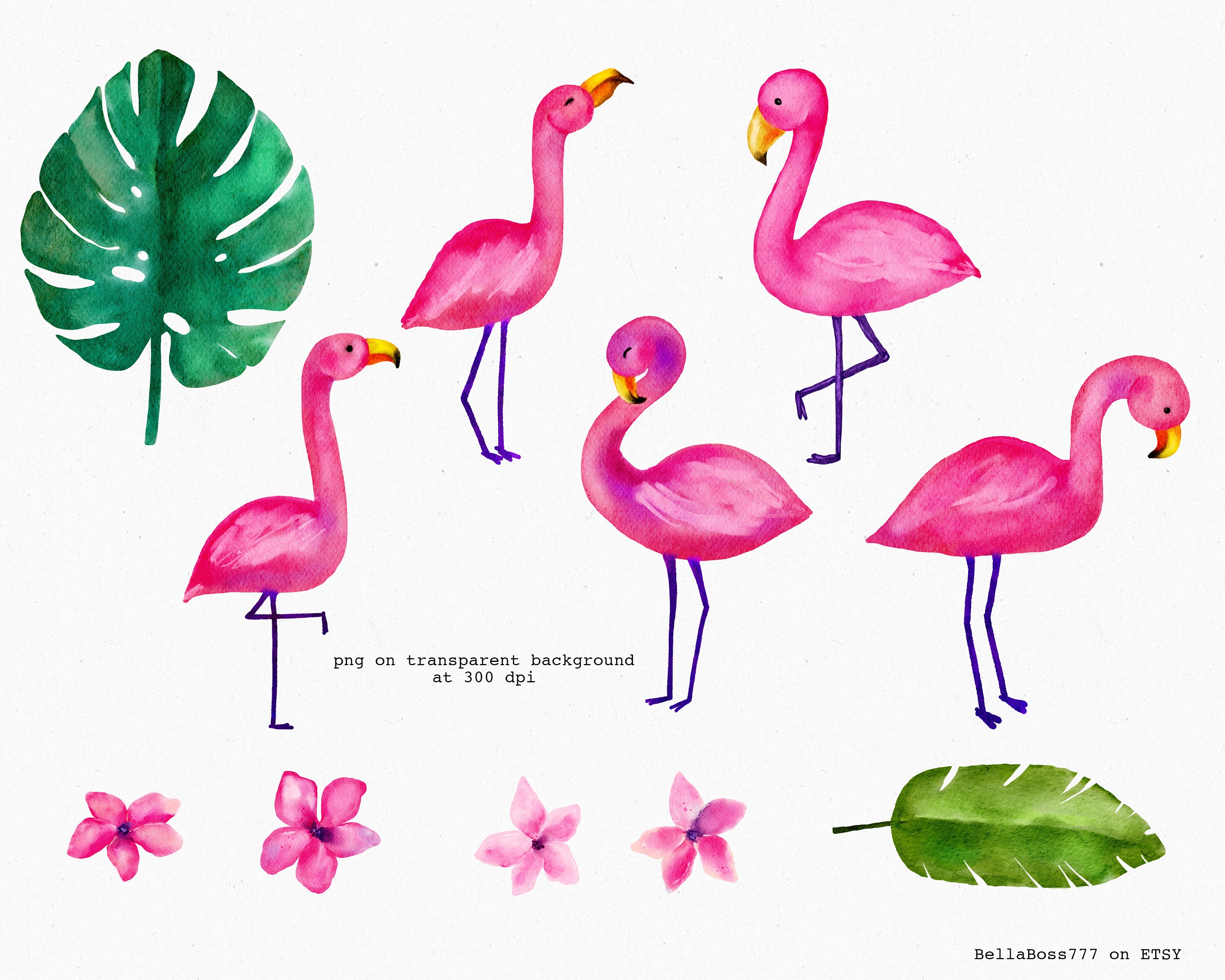 Flamingo Clipart Watercolor Flamingo Tropical Clipart - Etsy
