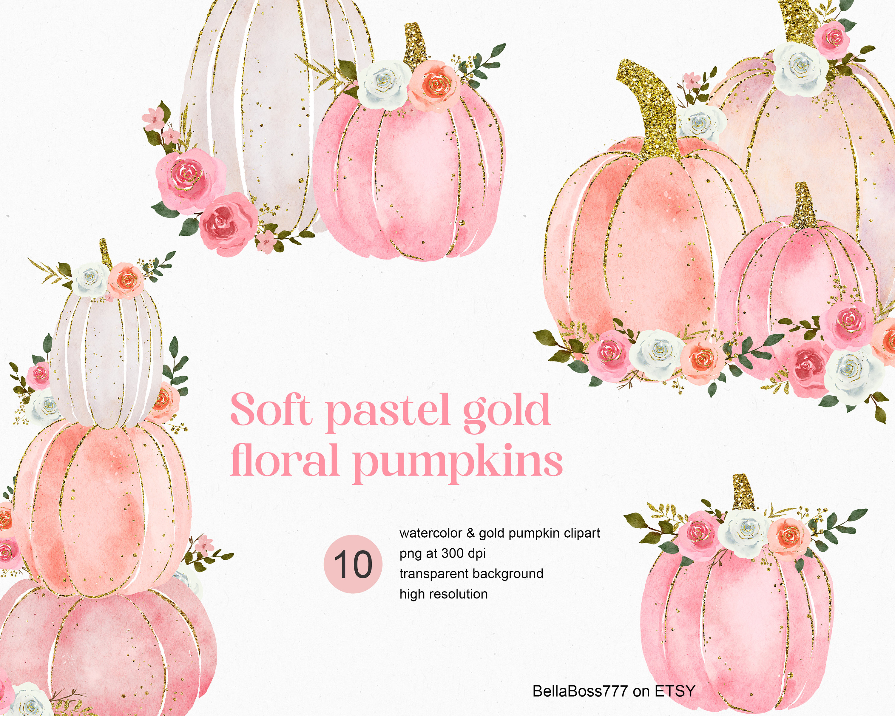 Pink Pumpkin Clipart Pastel Pumpkins Autumn Clipart - Etsy