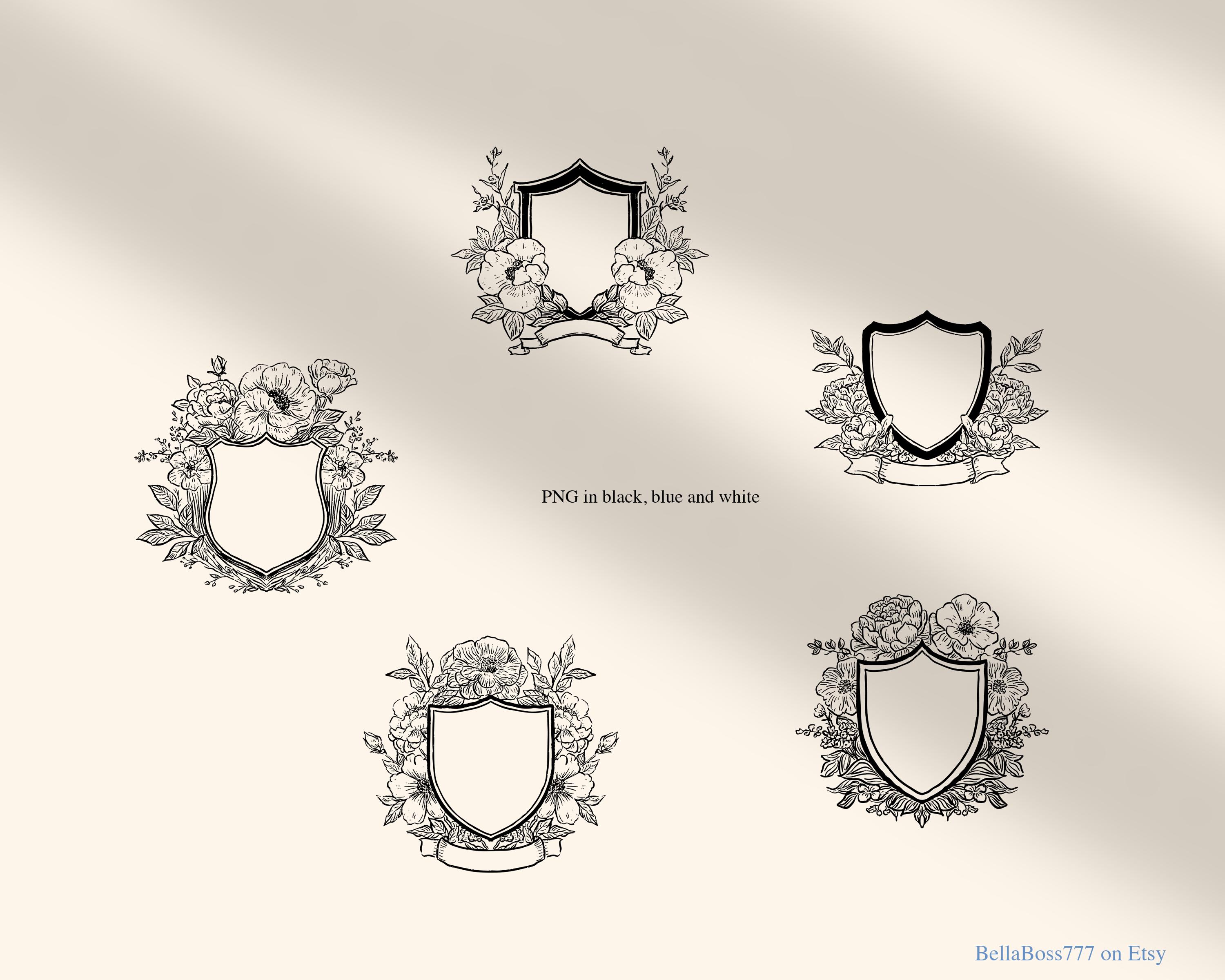 Crest Logo Clipart, Fine Art, Crest Line Art, Floral Frames, Wedding ...