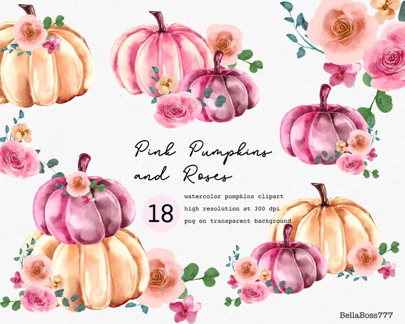 Pink Pumpkin Clipart Fall Clipart Autumn Clipart Watercolor - Etsy